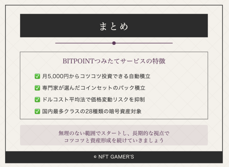 【2025年保存版】BITPOINTの暗号資産つみたて完全ガイド｜月5,000円からできる積立の始め方 - NFT GAMER'S
